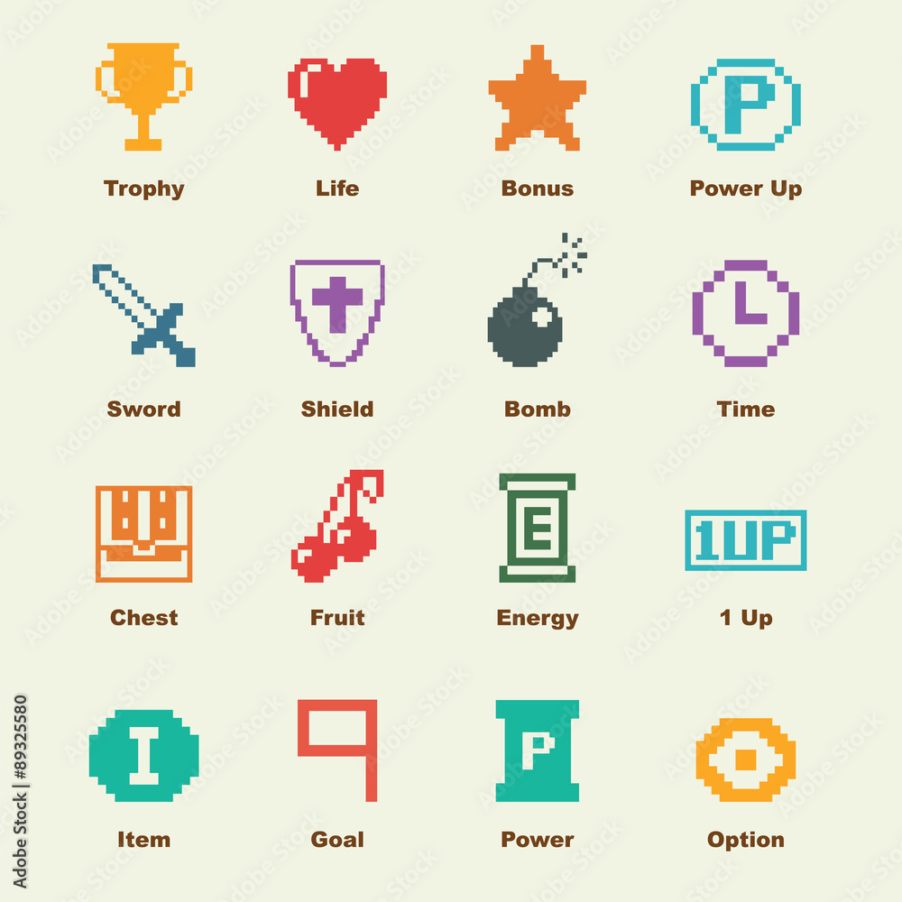 8 bit game elements Stock Vector | Adobe Stock