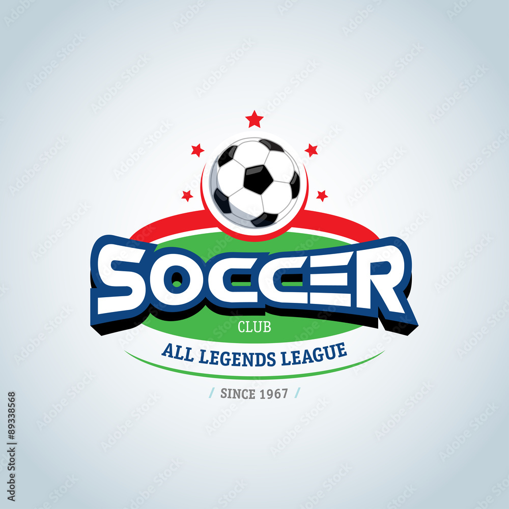 Soccer logo. Green, red and dark blue soccer football badge logo design ...