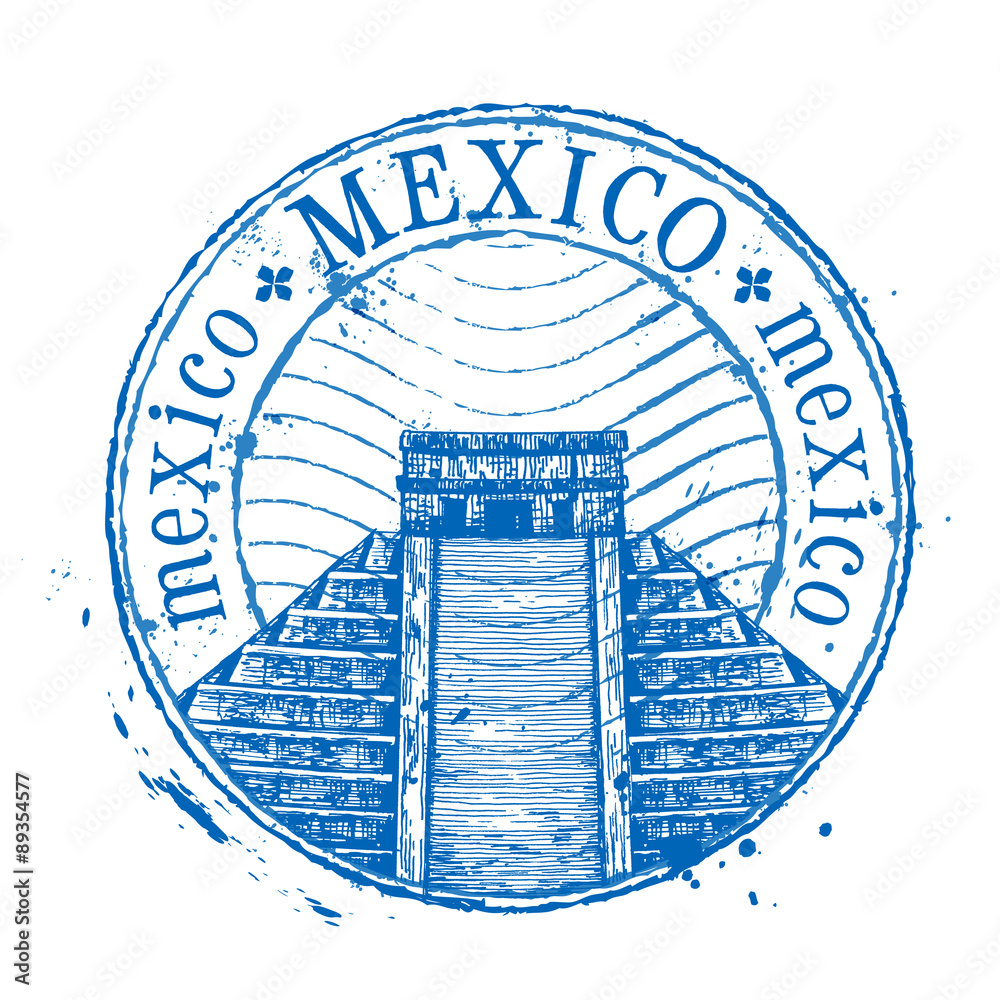 Mexico vector logo design template. Shabby stamp or pyramid icon Stock ...