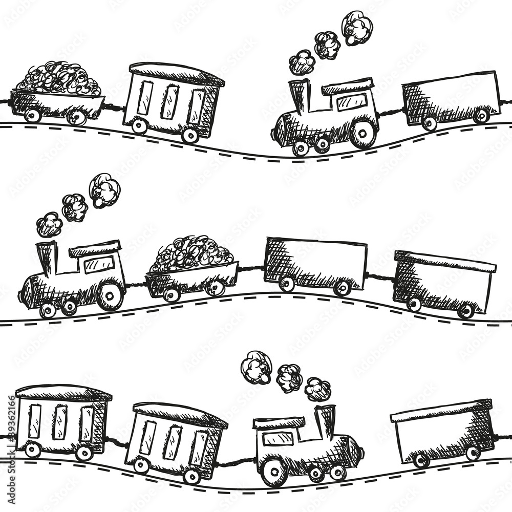 Train doodle seamless pattern Stock Vector | Adobe Stock