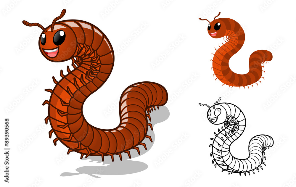 High Quality Detailed Millipede Cartoon Character with Flat Design and ...