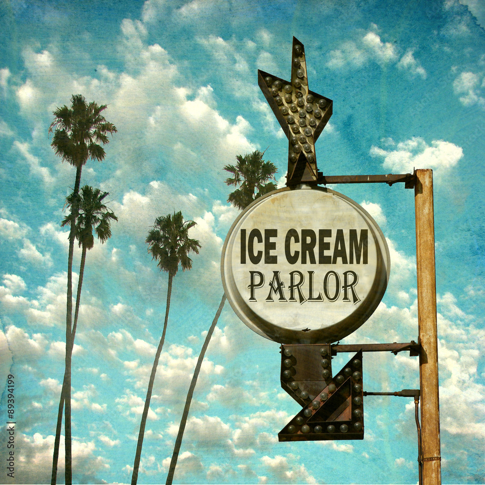 aged and worn vintage photo of retro ice cream parlor sign Stock Photo ...