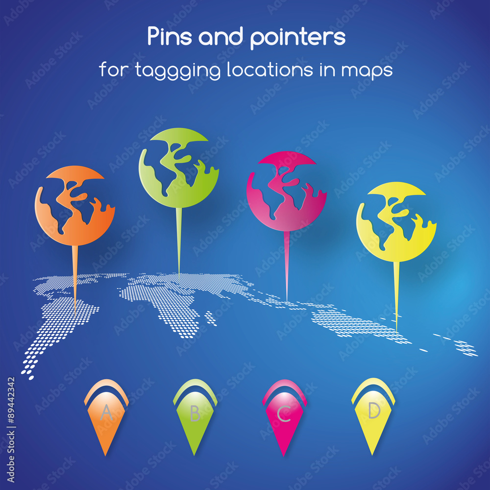pins and pointers for tagging locations in maps - vector set Stock ...