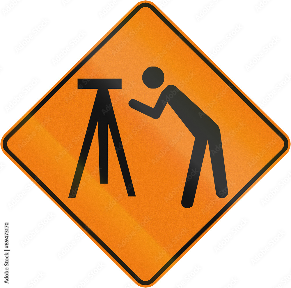 Temporary/Works road sign in Quebec, Canada - Surveying Stock ...