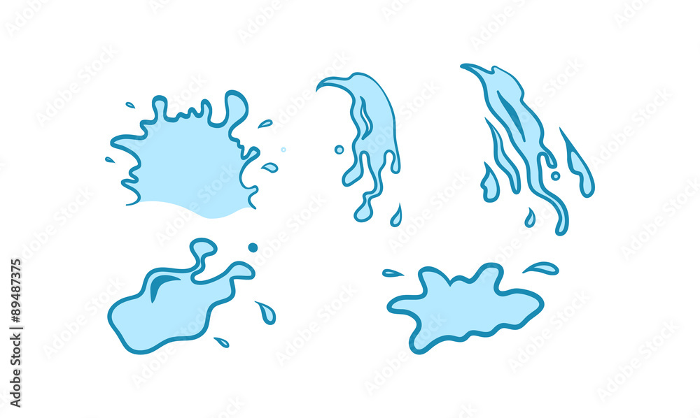 Water Spill Splash Pour Vector Set Stock Vector | Adobe Stock