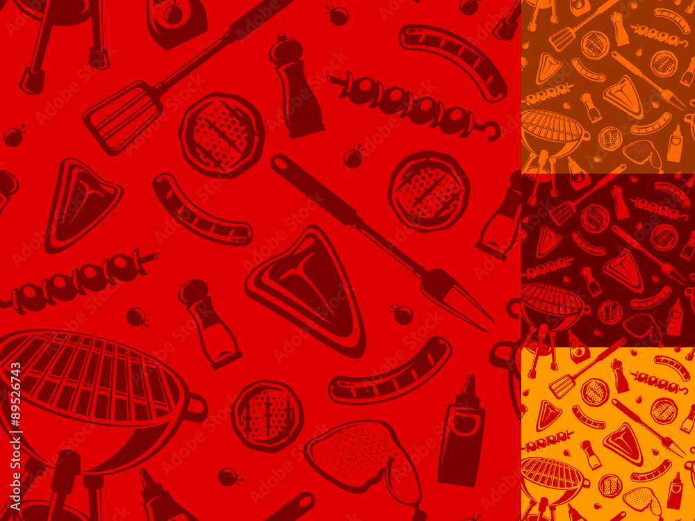 Seamless BBQ background in four color schemes. Stock Vector | Adobe Stock