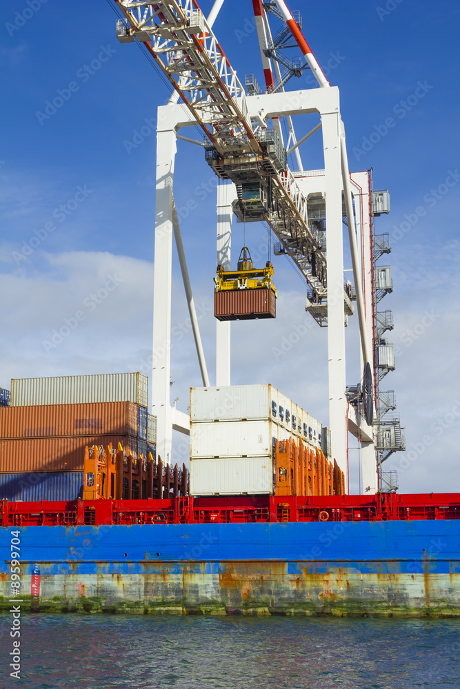 Large container crane lifting a container at Swanson Dock in the Port ...