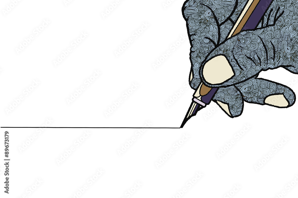 Simple line drawing of hand holding a pen Stock Vector | Adobe Stock