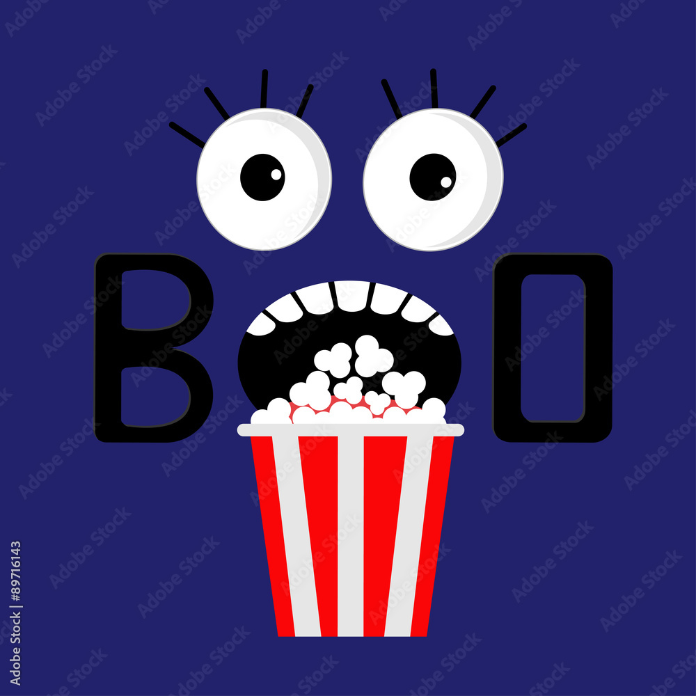 Scary face emotions boo Popcorn. Cinema icon in flat design style ...