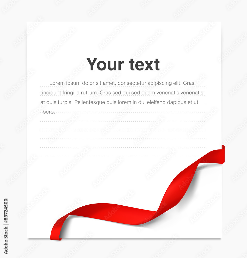 Paper sheet with a red ribbon. Vector illustration Stock Vector | Adobe ...
