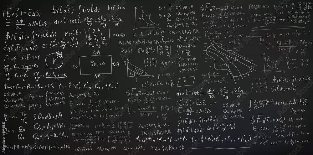 Handwritten formulas and equations on black background Stock Vector ...