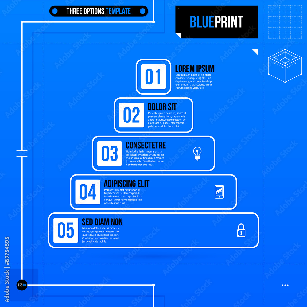 Pyramid chart template with five stages in blueprint style. EPS10 Stock ...
