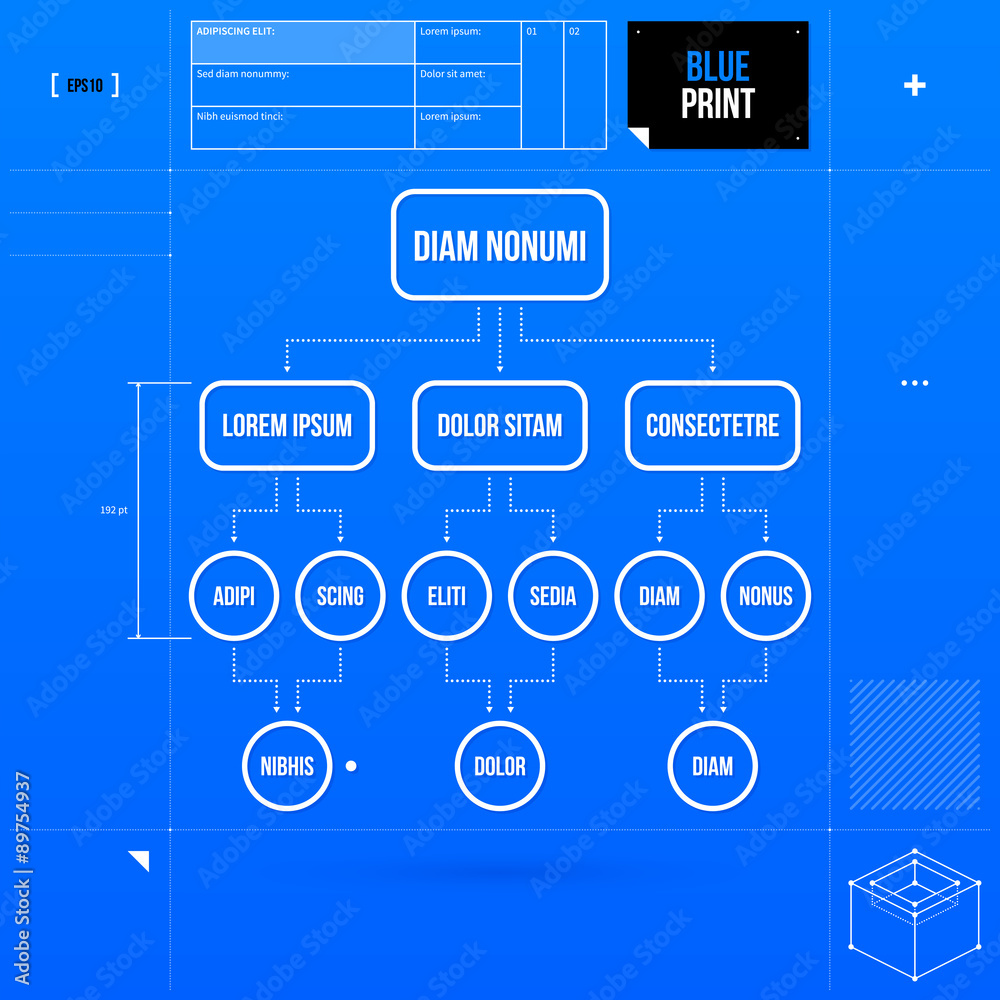 Organization chart template in blueprint style. EPS10 Stock Vector ...