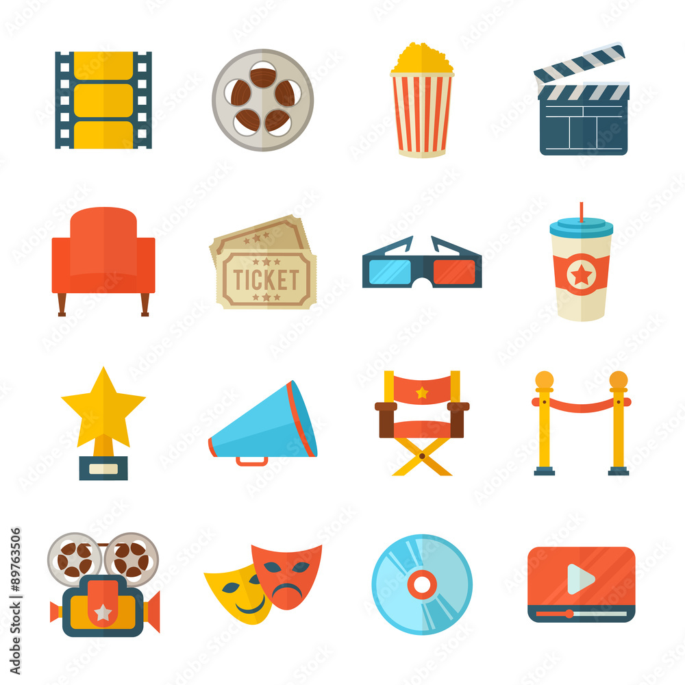 Set of realistic cinema icons Stock Vector | Adobe Stock