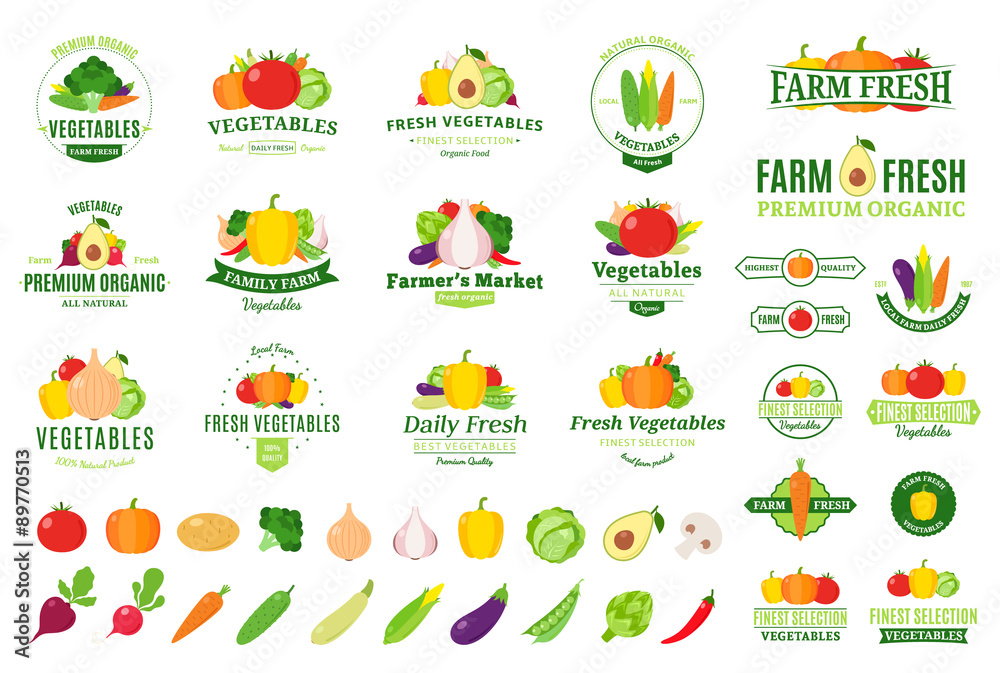 Vegetables Logos, Labels, Vegetables Icons and Design Elements Stock ...
