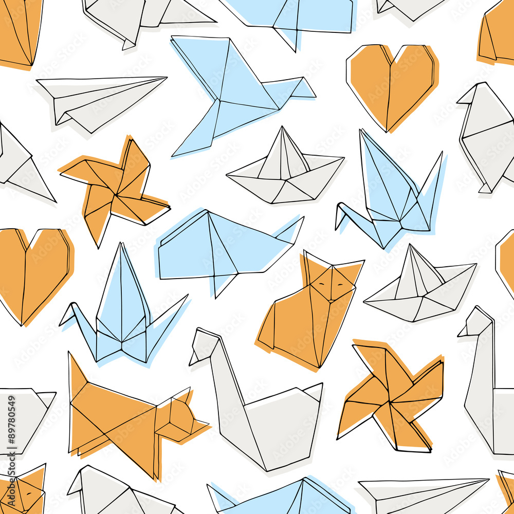 Hand drawn origami seamless pattern Stock Vector | Adobe Stock