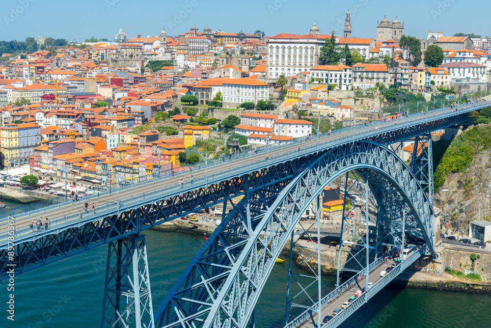 Porto historic city centre with Ponte Luis I Bridge over Douro river ...