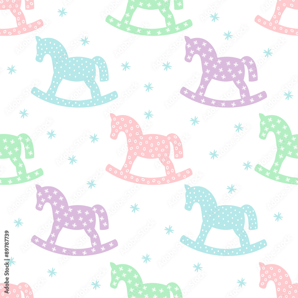 Seamless pattern with rocking horses. Cute baby shower background ...