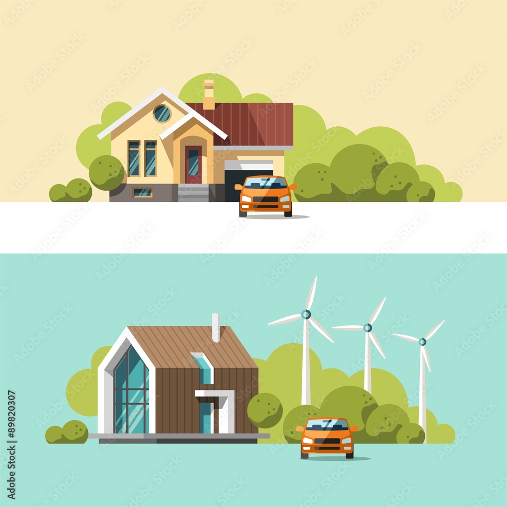 Traditional and modern house. Family home. Flat design vector concept ...