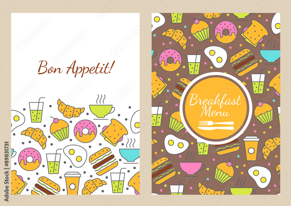 Vector seamless food background. Breakfast menu for cafe, restau Stock ...