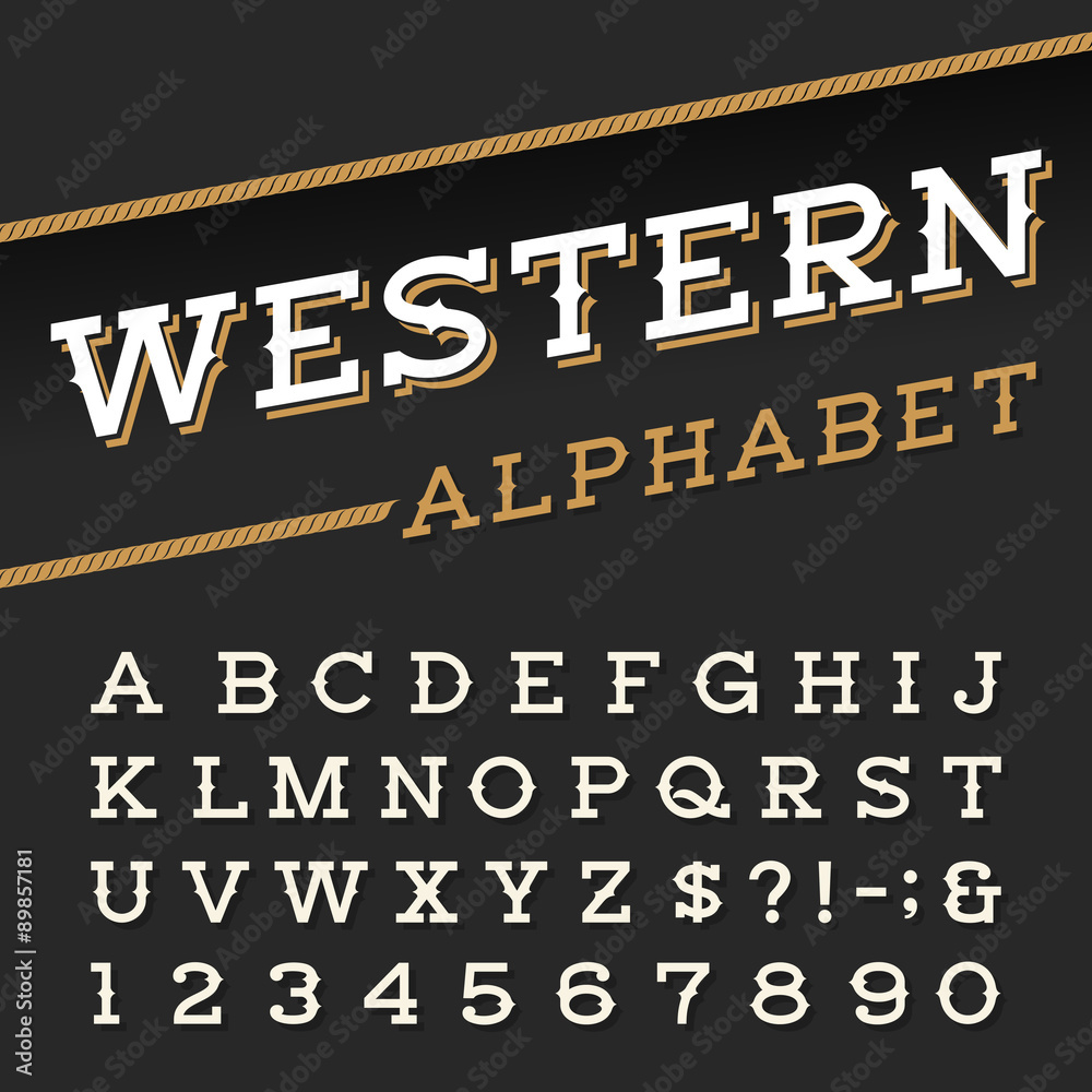 Western style retro alphabet vector font. Serif type letters, numbers ...