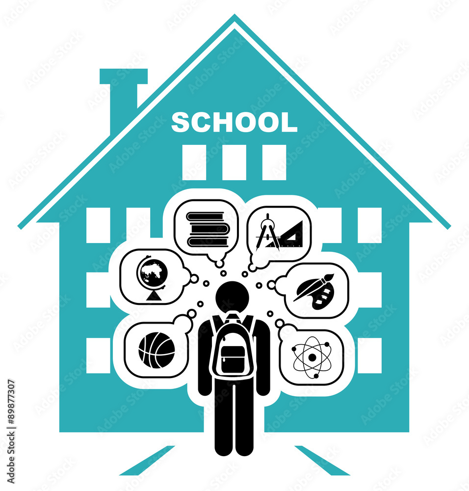 Back to school. School days. Pictogram of a child going to school ...