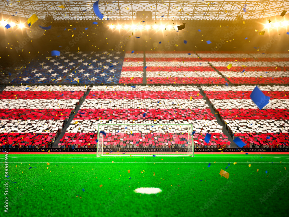Flag USA of fans! Evening stadium arena soccer field championship win ...