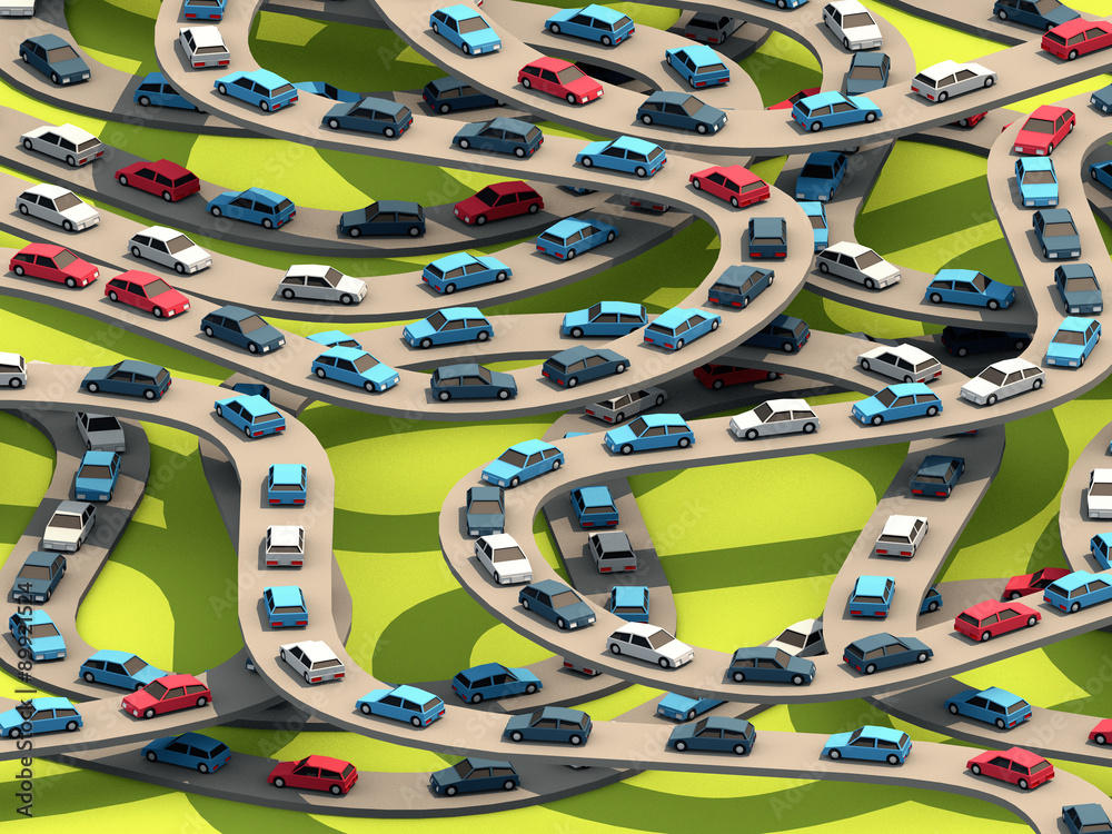 Autobahn Stau – Straßenverkehr: Illustration im Low Poly Stil Stock ...