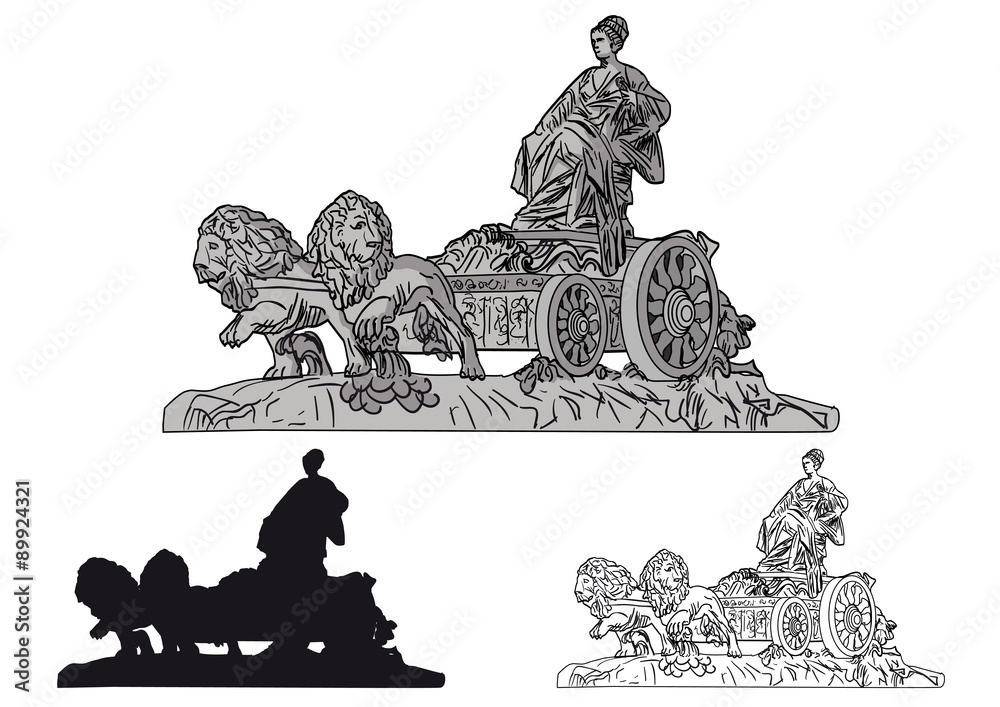 Fuente, estatua de Cibeles, Madrid, España vector de Stock | Adobe Stock