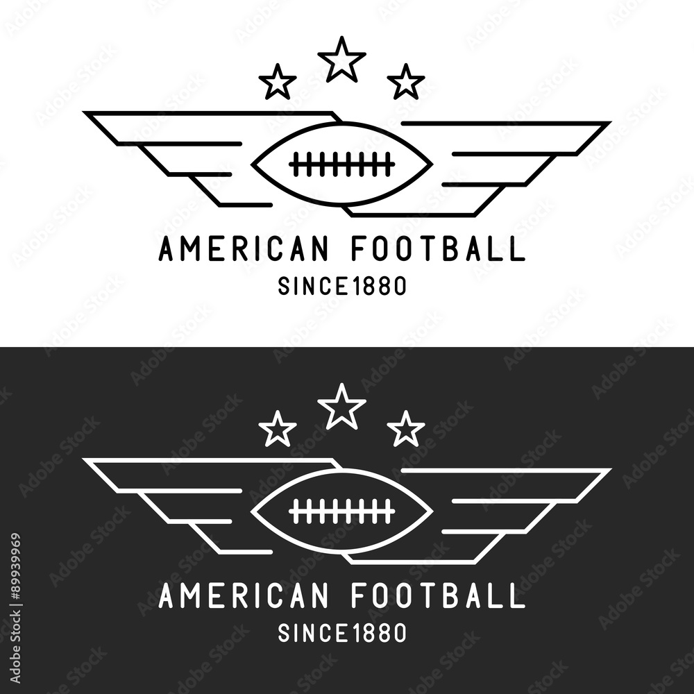 American football ball logo, flying with wings, mockup sport tournament ...