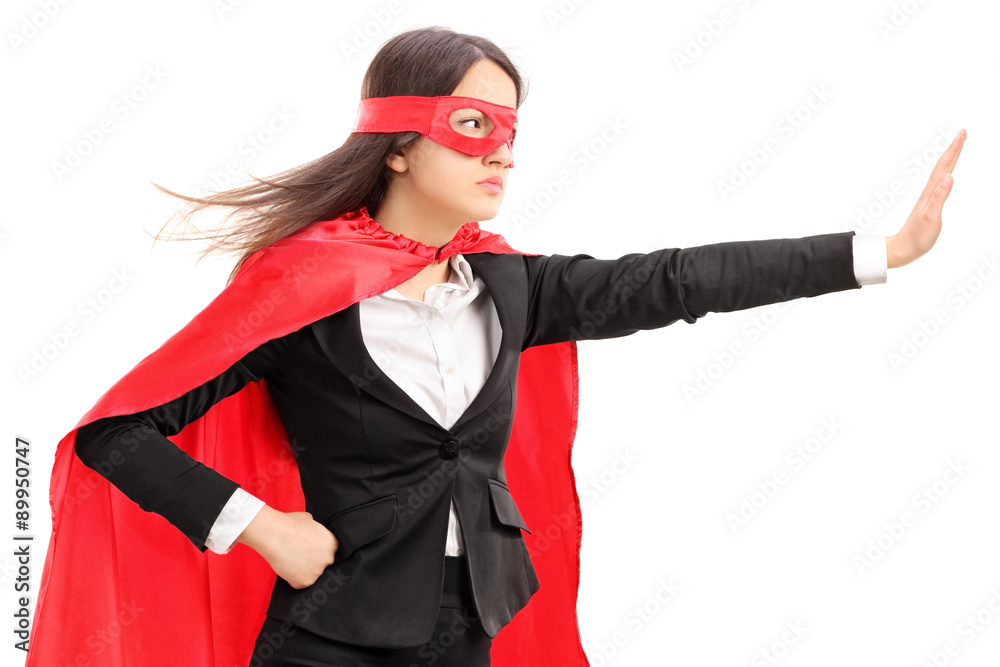 Female superhero making a stop sign with her hand Stock Photo | Adobe Stock