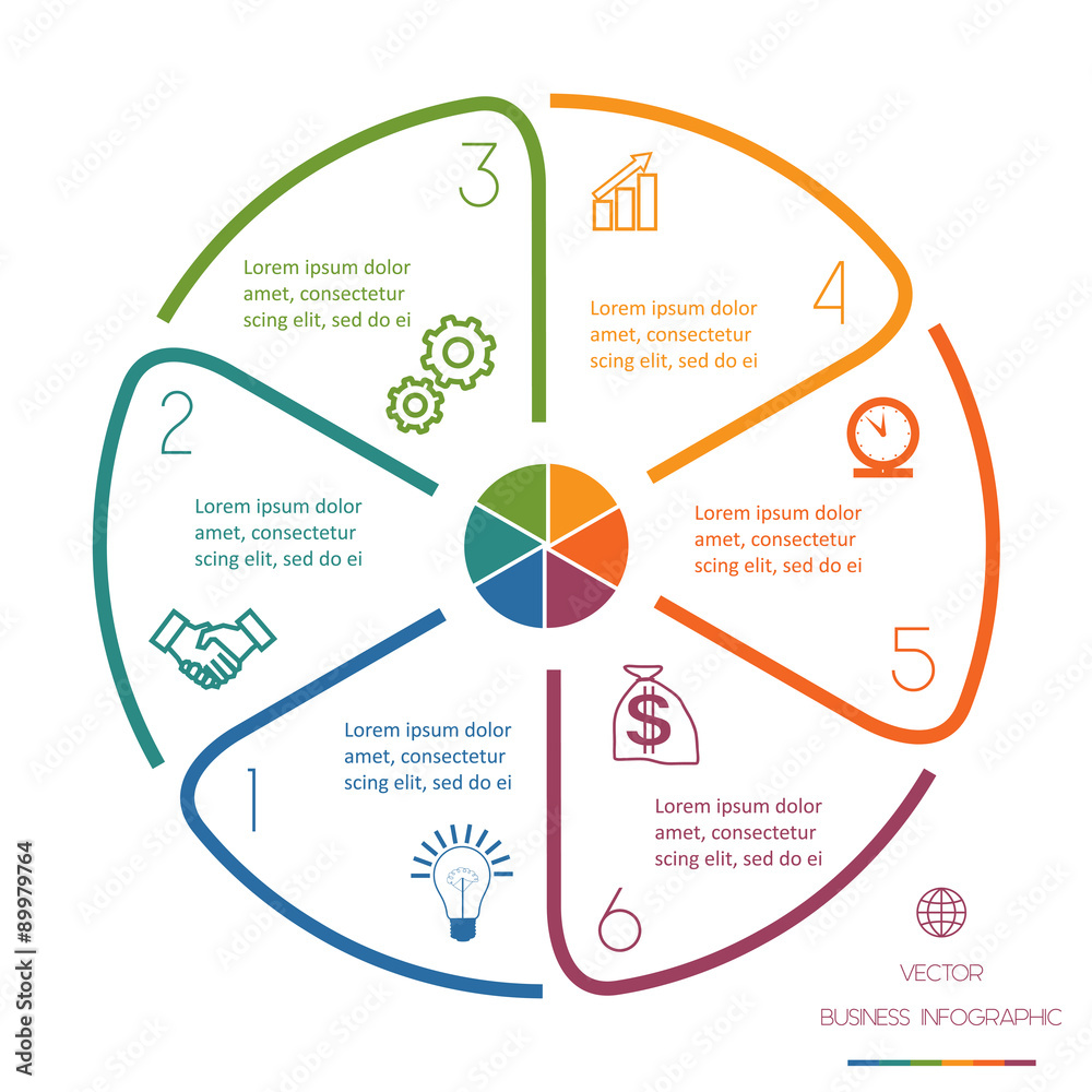 Circle Lines Infographic Six Positions Stock Vector | Adobe Stock