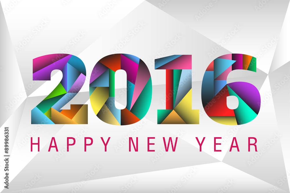 Happy New Year 2016 with happy colorful triangles background Stock ...