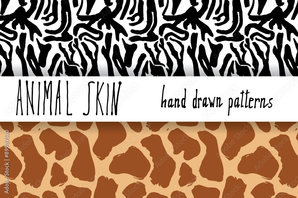 Animal skin hand drawn texture, Vector seamless pattern set, sketch ...