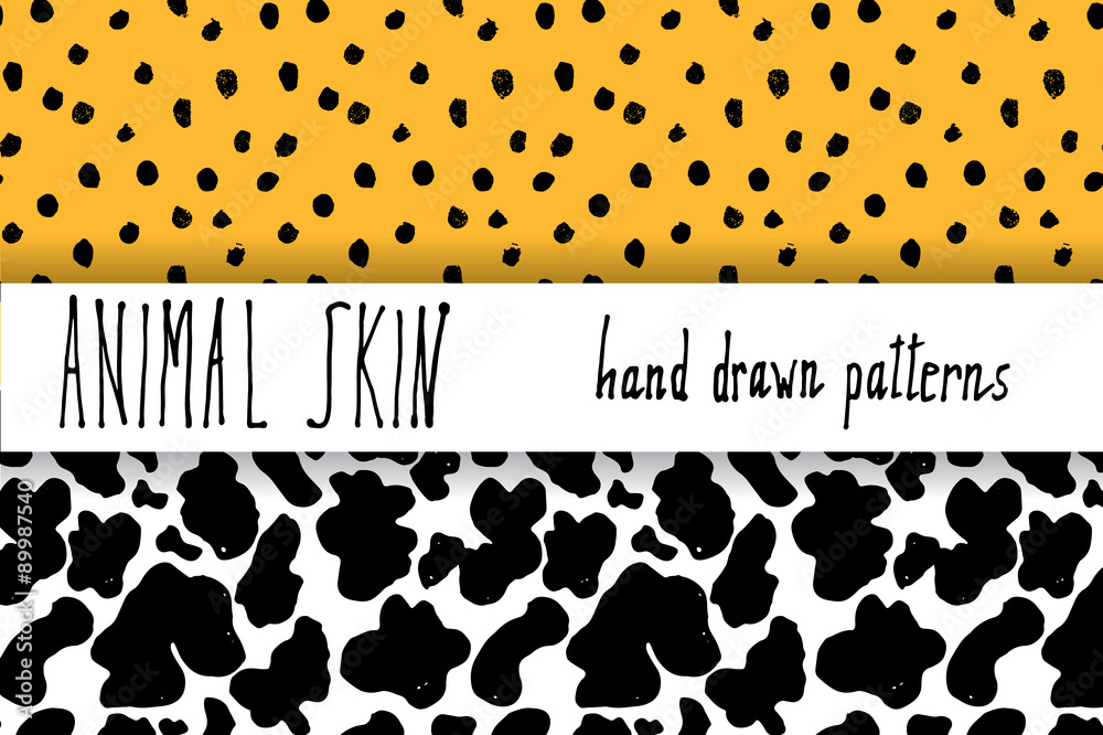 Animal skin hand drawn texture, Vector seamless pattern set, sketch ...