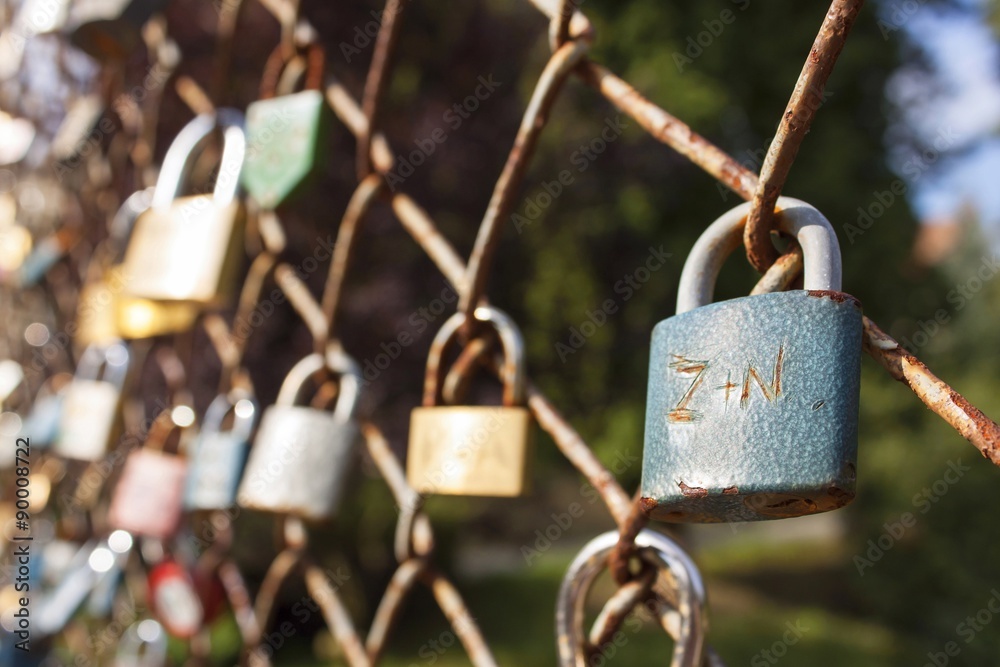 Lock of love. Desire of eternal love, locked lock on the bridge. Symbol ...