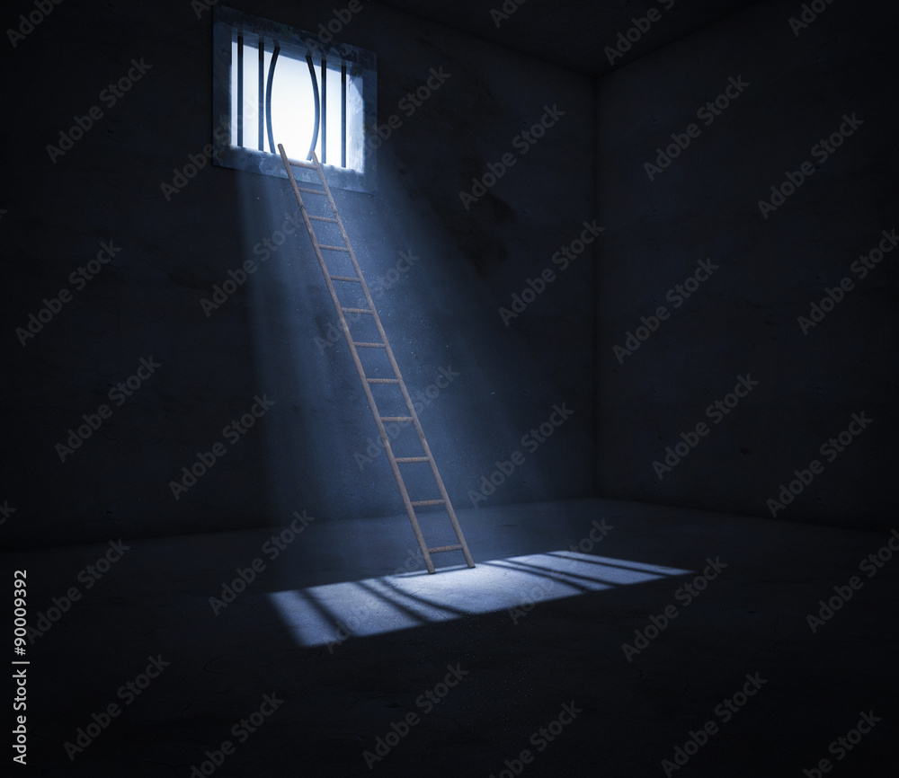 Ladder to freedom in prison cell Stock Illustration | Adobe Stock
