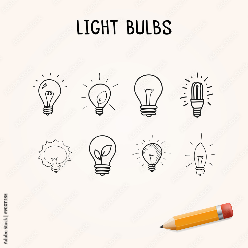 Vector set of Hand-drawn light bulbs, doodle icons Stock Vector | Adobe ...