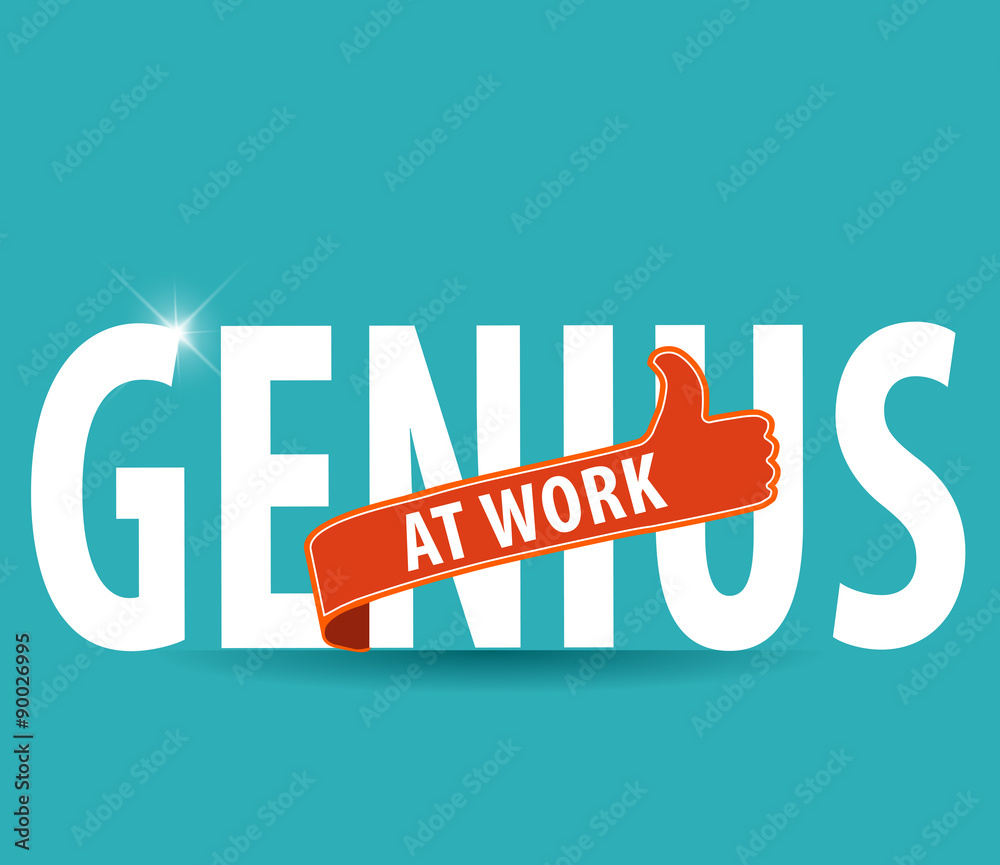 flat typography Sign - Warning Genius at Work with thumbs up - Vector ...