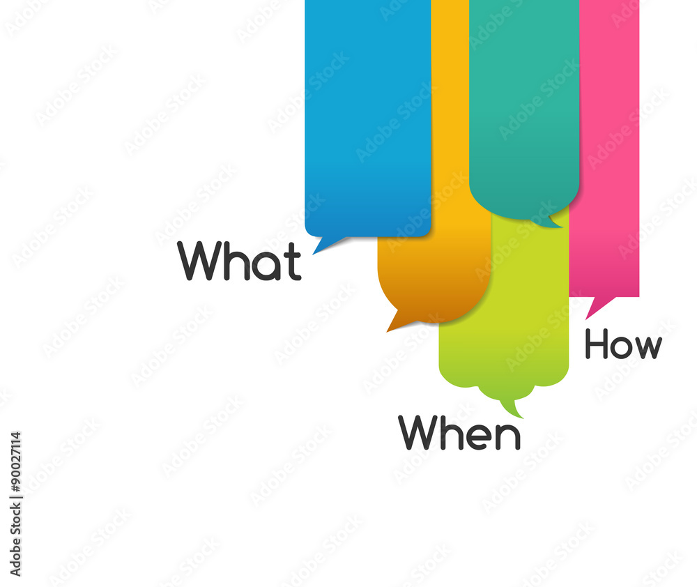 flat color question symbol of what when where why who how, analysis ...