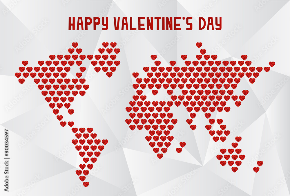 World's map with hearts, concept of Valentine's Day, vector Stock ...