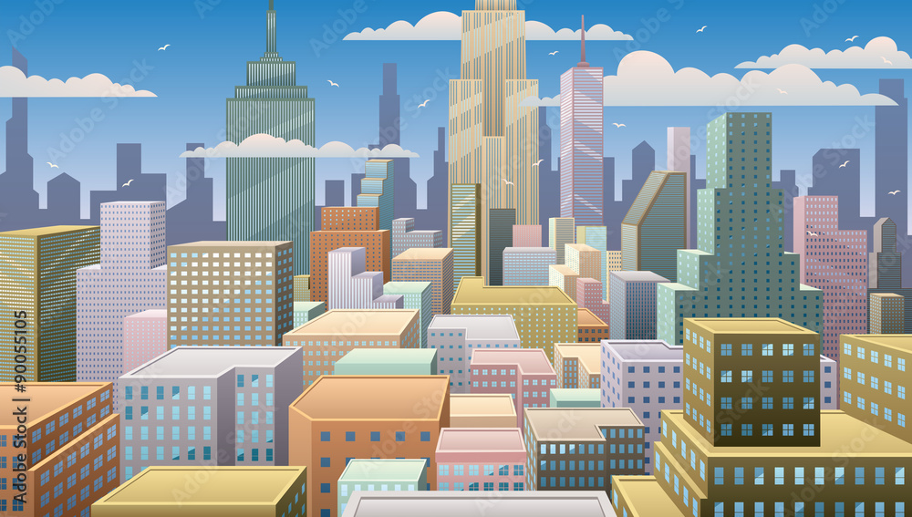 Cityscape Day / Cityscape at noon. Basic (linear) gradients used. No ...