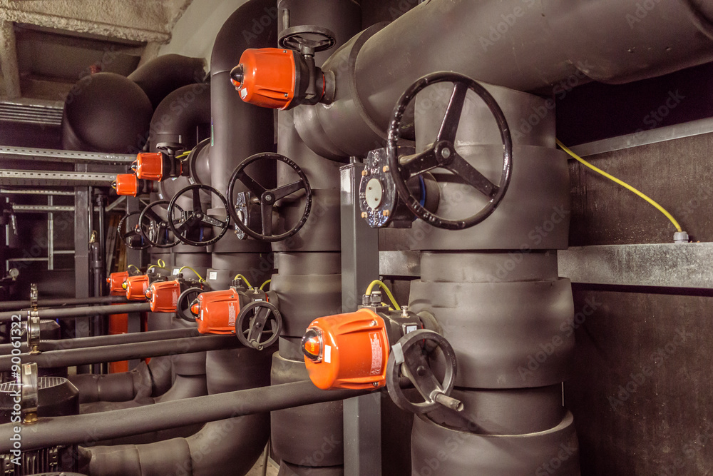 Juliste Pump room / In the picture we can see a water pump room with a ...