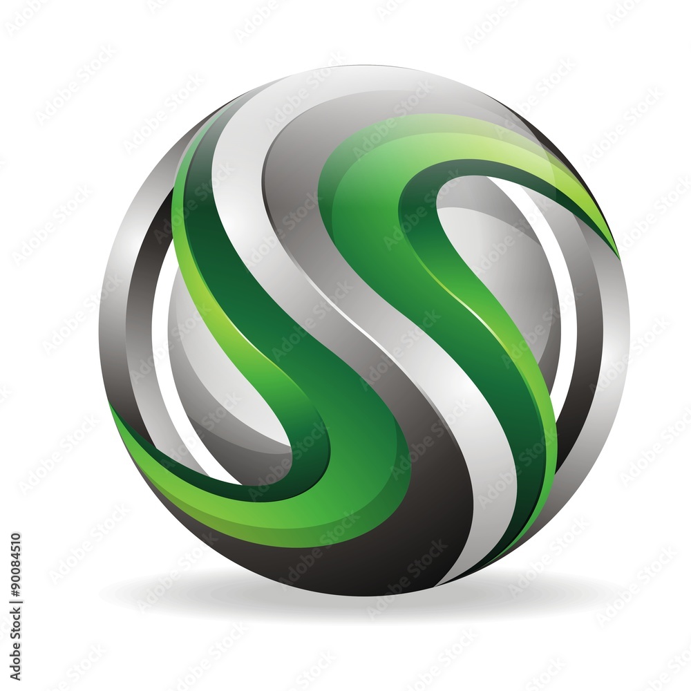 Letter S logo design template colored grey green circle sphere design ...