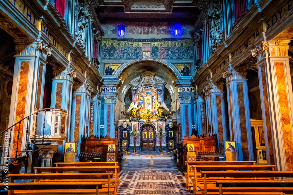 Interior of the abbey church of Santa Maria in Grottaferrata Stock ...