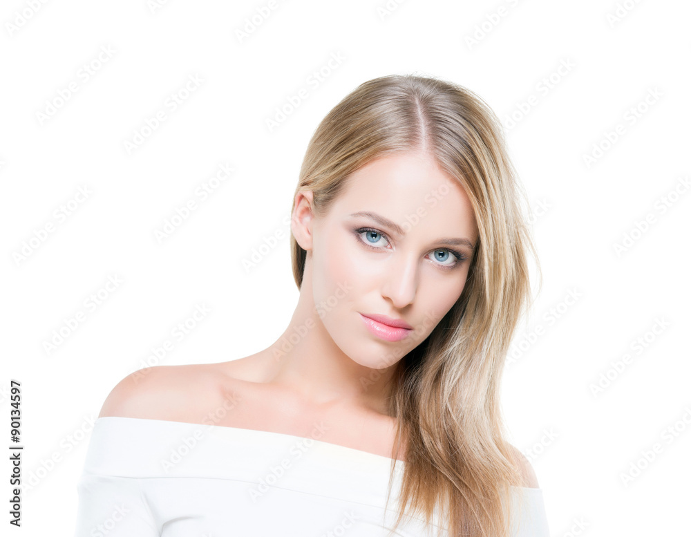 Beautiful and seductive young woman with pure skin on isolated ...