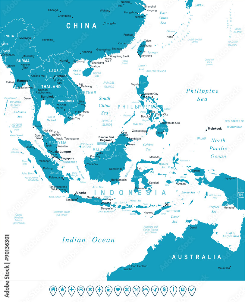 Southeast Asia map - highly detailed vector illustration. Image ...