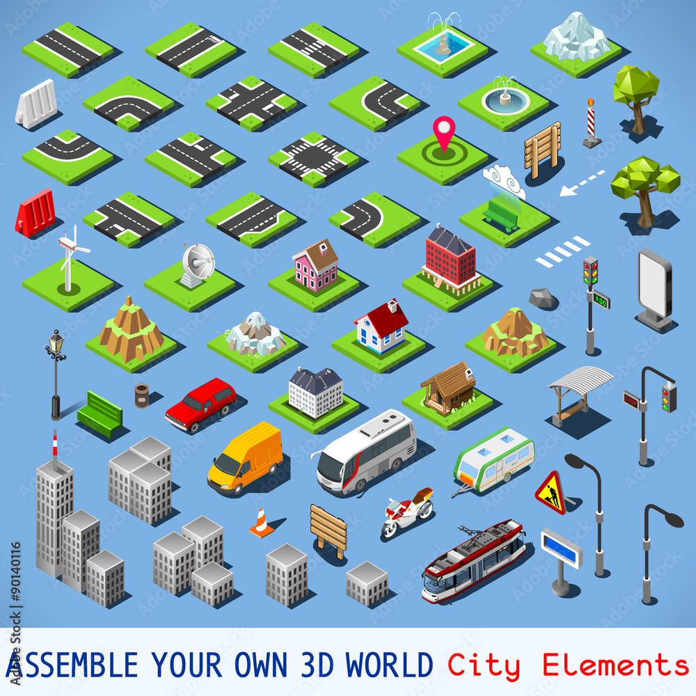 Isometric city Vector Building 3D Map Stock Vector | Adobe Stock