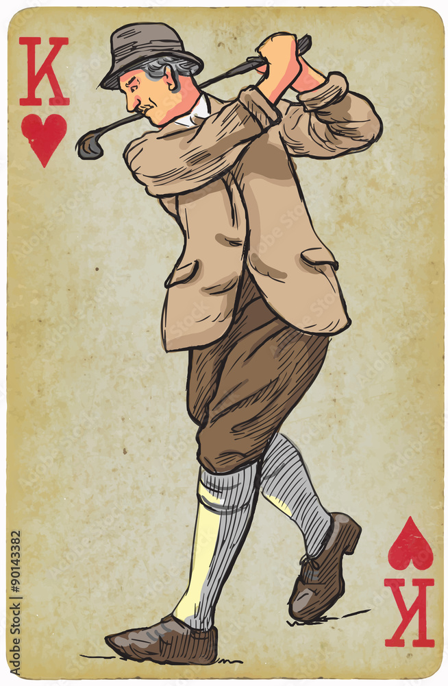 Playing Card, King - Vintage Golfer, an Man. Freehand drawing. Stock ...