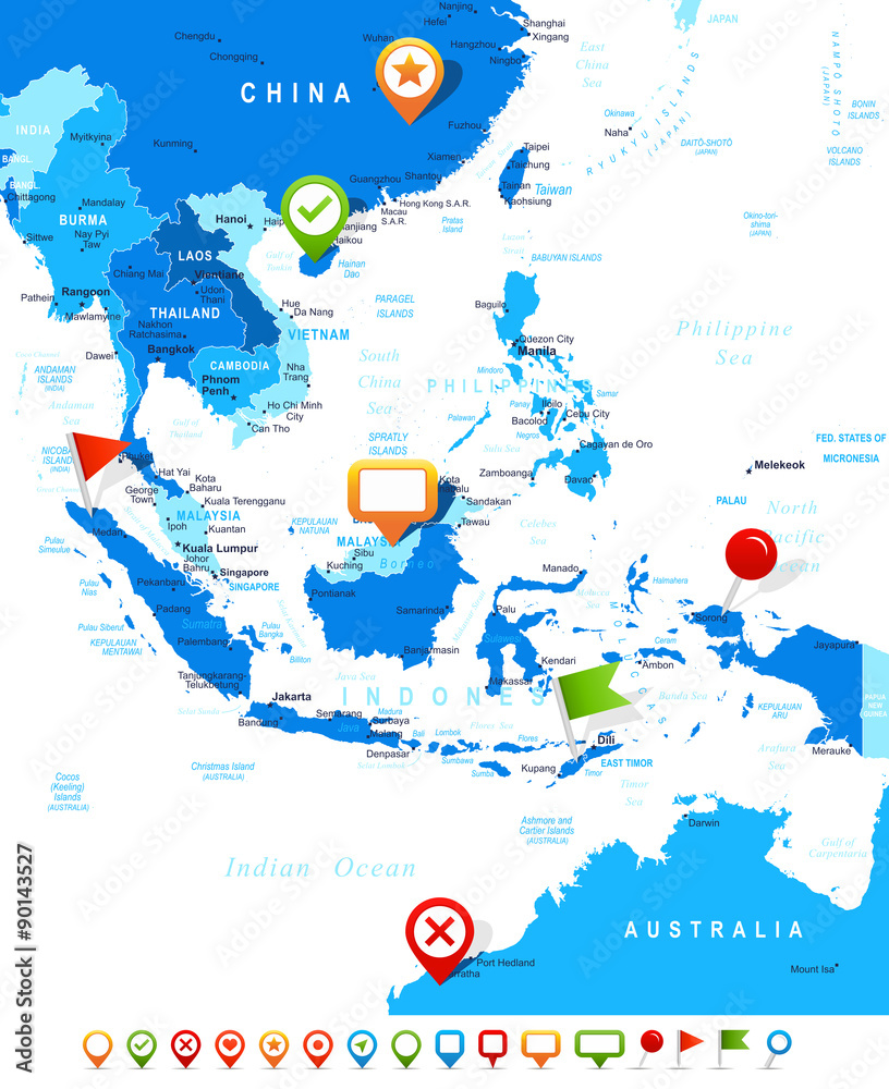 Southeast Asia - map and navigation icons - illustration. Image ...